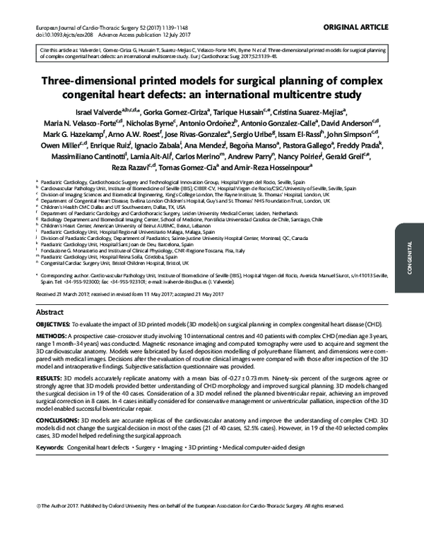 (PDF) Three-dimensional printed models for surgical planning of complex congenital heart defects ...