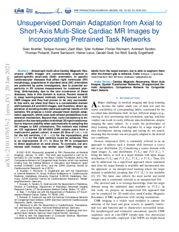 (PDF) Unsupervised Domain Adaptation From Axial to Short-Axis Multi-Slice Cardiac MR Images by ...