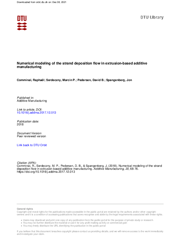 (PDF) Numerical modeling of the strand deposition flow in extrusion-based additive manufacturing