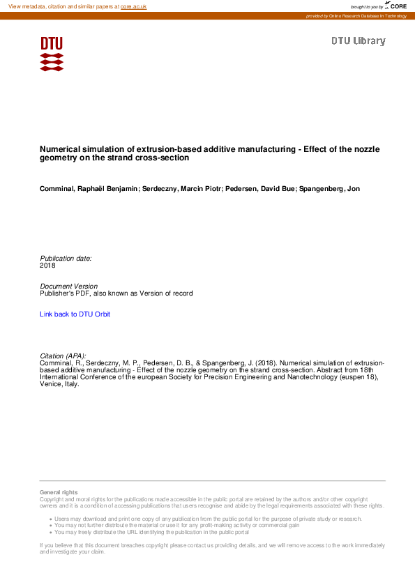 Pdf Numerical Simulation Of Extrusion Based Additive Manufacturing Effect Of The Nozzle