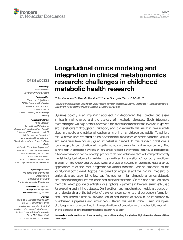 (PDF) Longitudinal omics modeling and integration in clinical metabonomics research: challenges ...