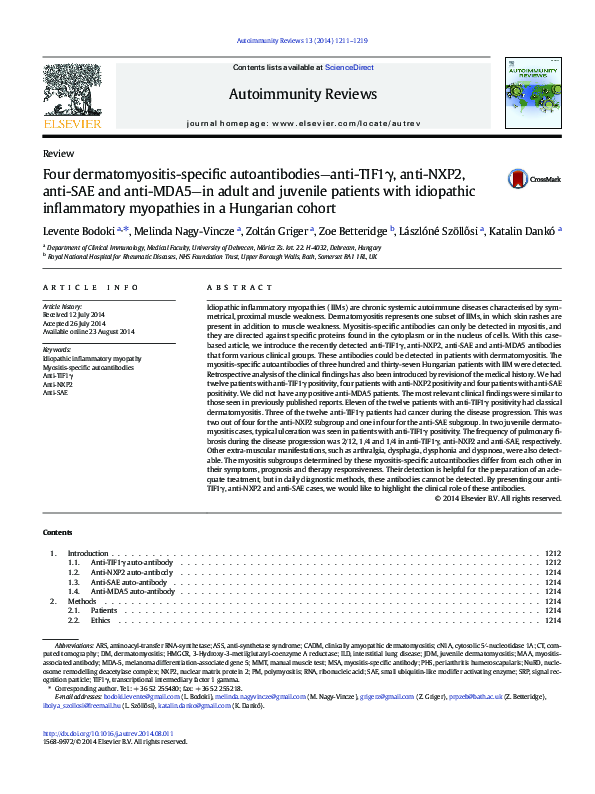 (PDF) Four dermatomyositis-specific autoantibodies—anti-TIF1γ, anti ...