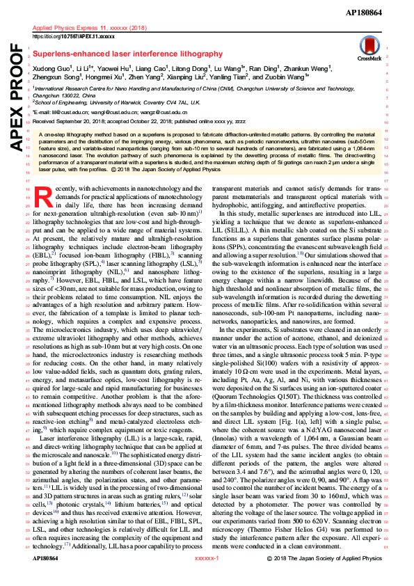 (PDF) Superlens-enhanced laser interference lithography