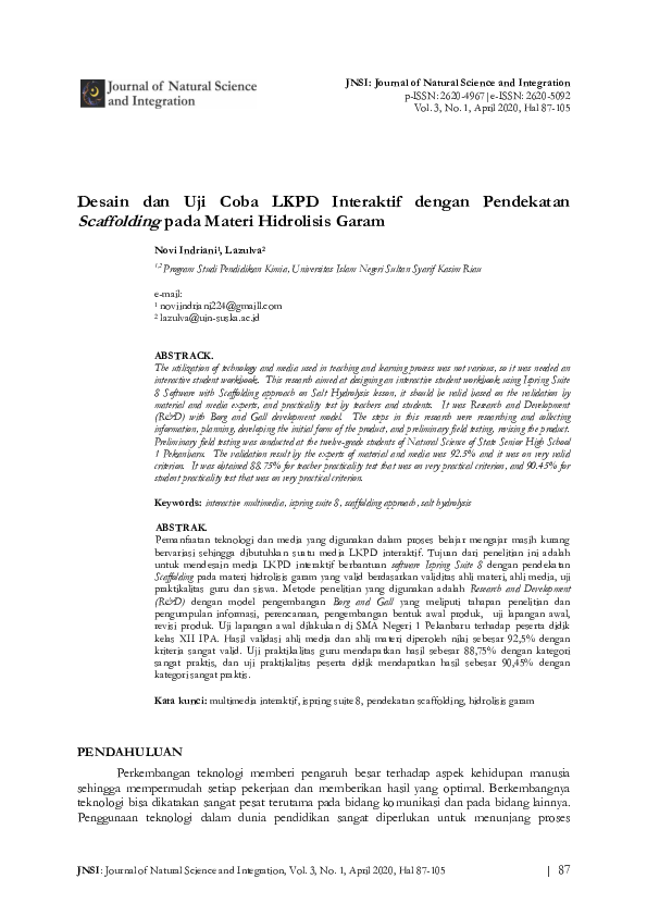 (PDF) Desain dan Uji Coba LKPD Interaktif dengan Pendekatan Scaffolding pada Materi Hidrolisis Garam