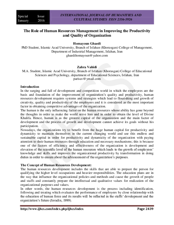 (PDF) The Role of Human Resources Management in Improving the ...