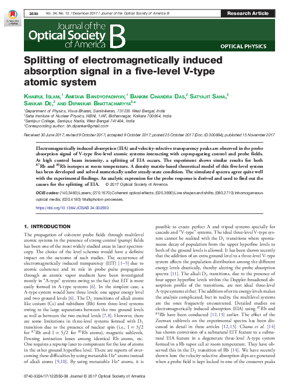 (PDF) Splitting of electromagnetically induced absorption signal in a ...