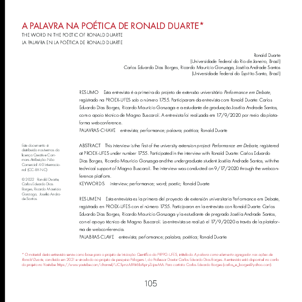 (PDF) A palavra na poética de Ronald Duarte