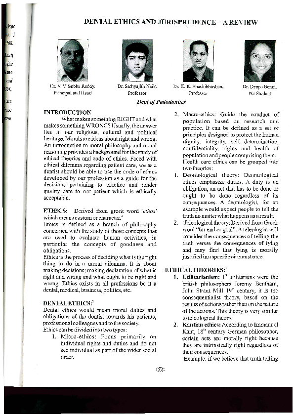 (PDF) Dental Ethics and Jurisprudence–A Review