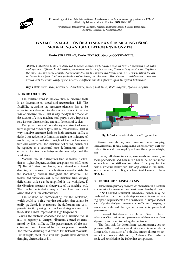 Pdf Dynamic Evaluation Of A Linear Axis In Milling Using Modelling And Simulation Environment