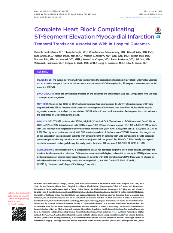(PDF) Complete Heart Block Complicating ST-Segment Elevation Myocardial Infarction
