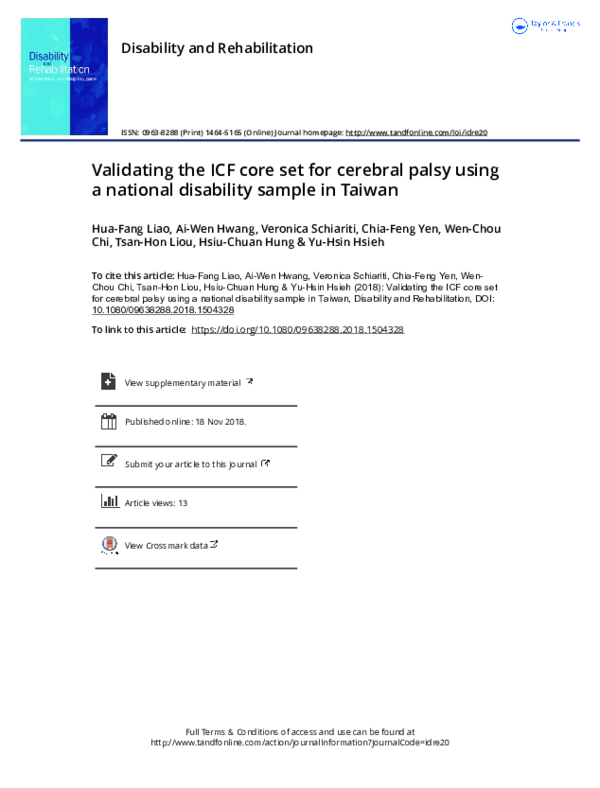 (PDF) Validating the ICF core set for cerebral palsy using a national disability sample in Taiwan