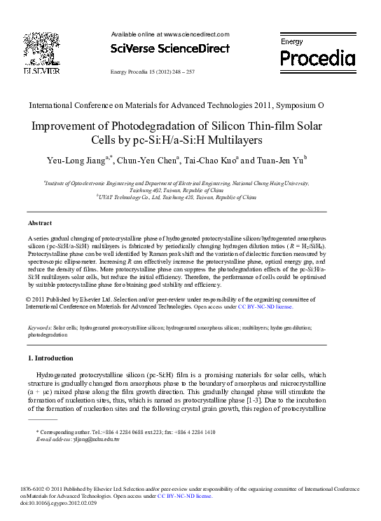 (PDF) Improvement of Photodegradation of Silicon Thin-film Solar Cells ...
