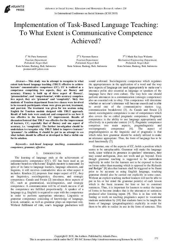 Pdf Implementation Of Task Based Language Teaching To What Extent Is