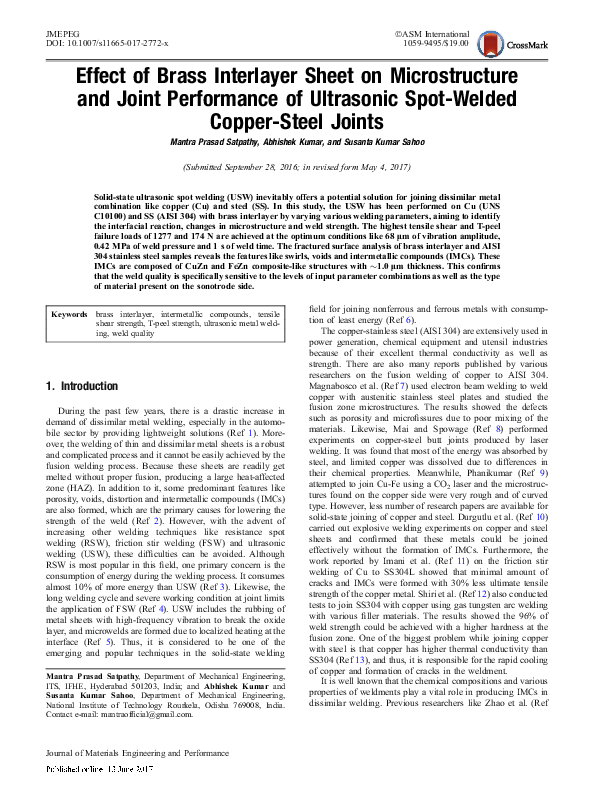 (PDF) Effect of Brass Interlayer Sheet on Microstructure and Joint ...