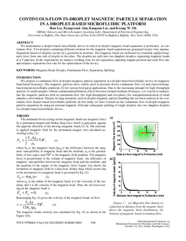 (PDF) Continuous-flow in-droplet magnetic particle separation in a droplet-based microfluidic ...