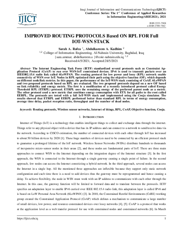(PDF) Improved Routing Protocols Based on RPL for Full Iot-WSN Stack