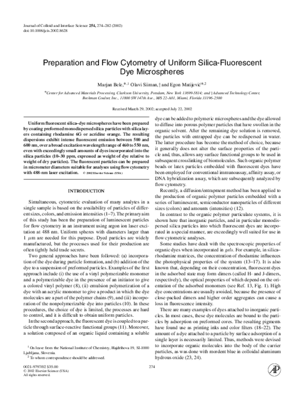 (PDF) Preparation and Flow Cytometry of Uniform Silica-Fluorescent Dye ...