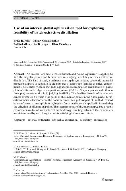 (PDF) Use of an interval global optimization tool for exploring feasibility of batch extractive ...