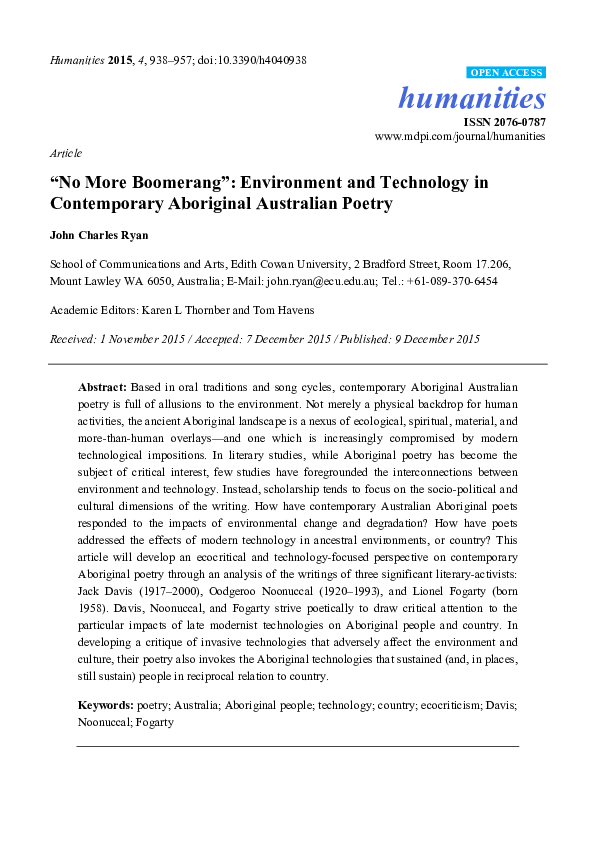 (PDF) “No More Boomerang”: Environment and Technology in Contemporary ...