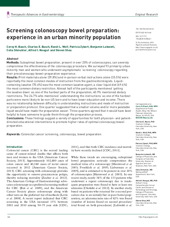 (PDF) Screening colonoscopy bowel preparation: experience in an urban ...