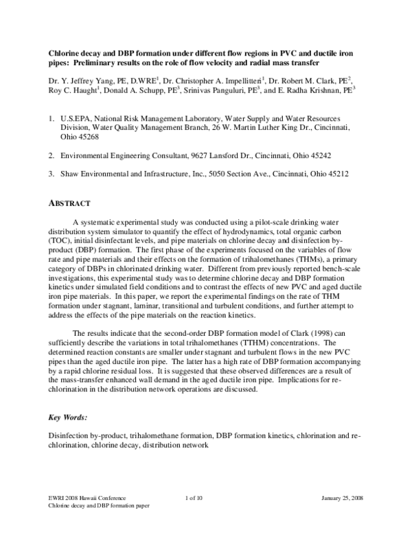 (PDF) Chlorine Decay and DBP Formation under Different Flow Regions in ...