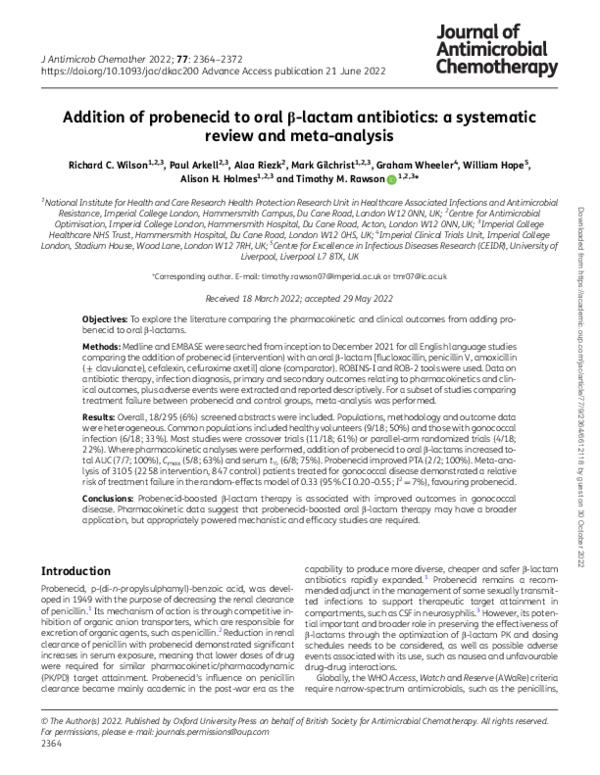 (PDF) Addition of probenecid to oral β-lactam antibiotics: a systematic ...