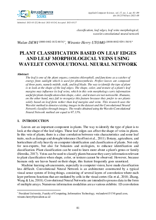(PDF) Plant Classification Based on Leaf Edges and Leaf Morphological Veins Using Wavelet ...
