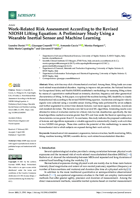 (PDF) Work-Related Risk Assessment According to the Revised NIOSH Lifting Equation: A ...