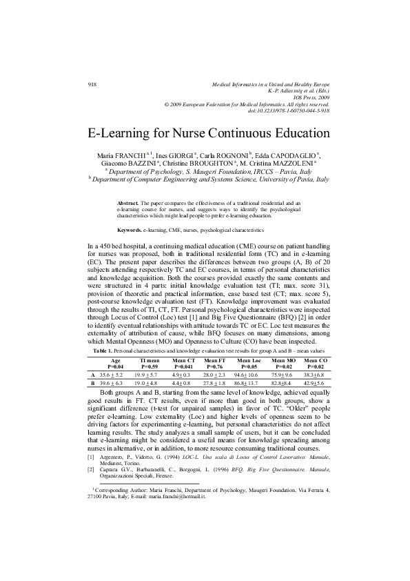 (PDF) E-Learning for Nurse Continuous Education