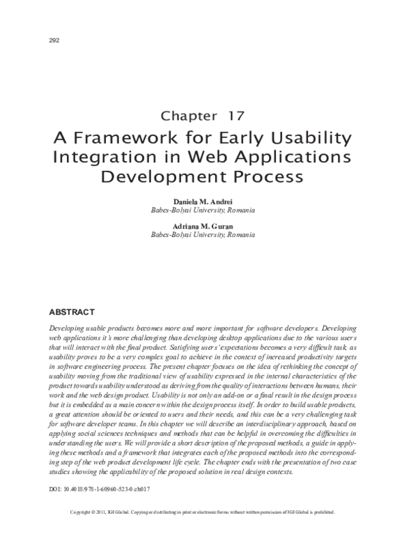(PDF) A Framework for Early Usability Integration in Web Applications Development Process