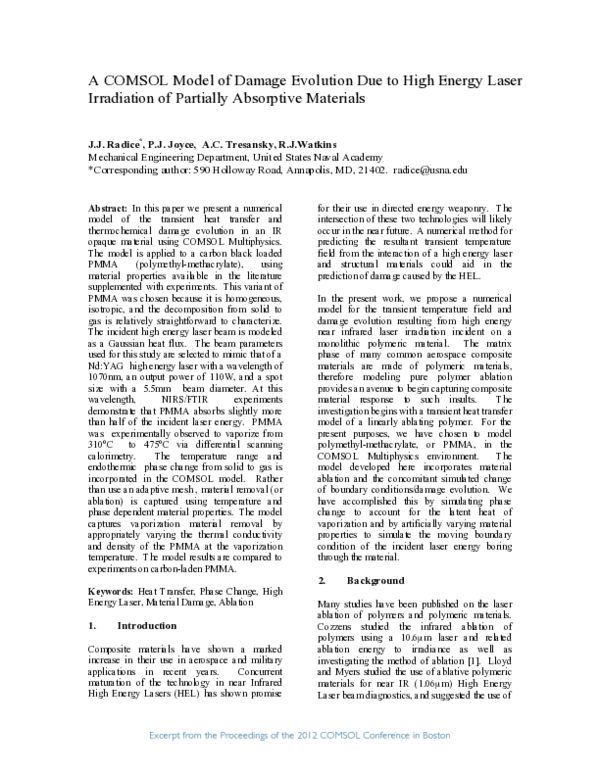 (PDF) A COMSOL Model of Damage Evolution Due to High Energy Laser ...