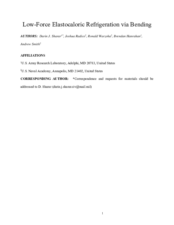 (PDF) Low-force elastocaloric refrigeration via bending