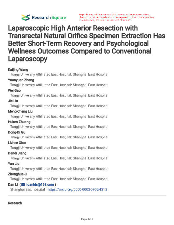 Pdf Laparoscopic High Anterior Resection With Transrectal Natural Orifice Specimen Extraction