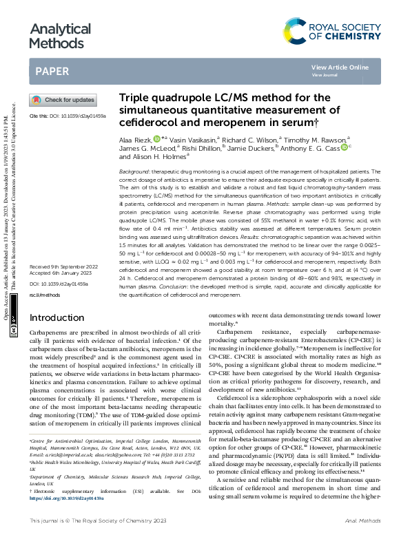 (PDF) Triple quadrupole LC/MS method for the simultaneous quantitative measurement of ...