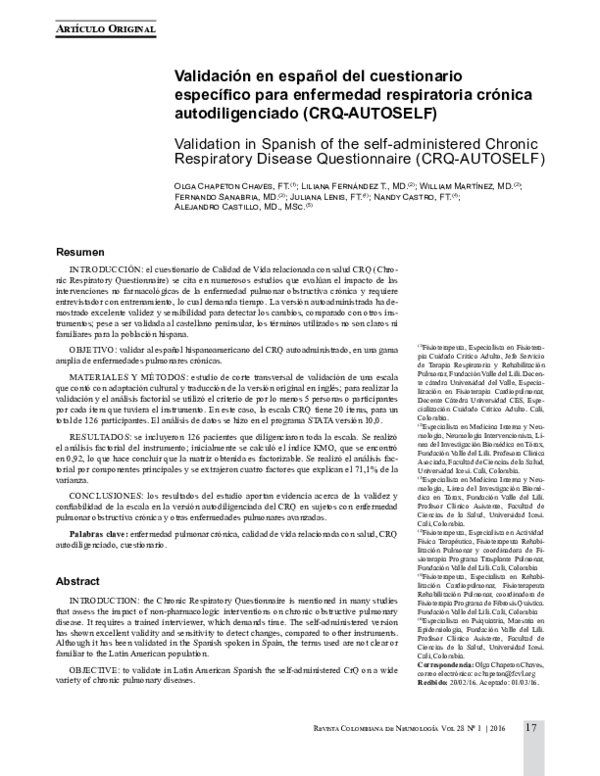 (PDF) Validación en español del cuestionario específico para enfermedad ...