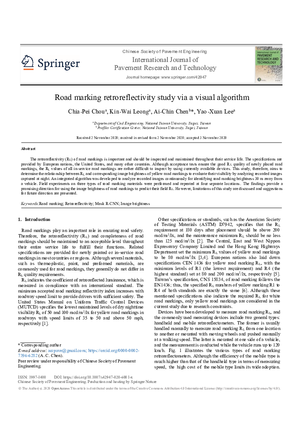 (PDF) Road marking retroreflectivity study via a visual algorithm