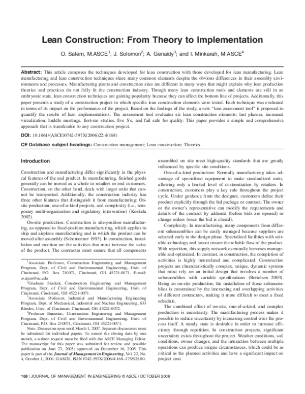 (PDF) Lean Construction: From Theory to Implementation