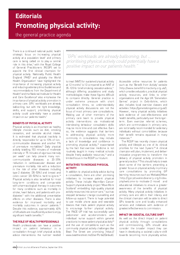 (PDF) Promoting physical activity: the general practice agenda