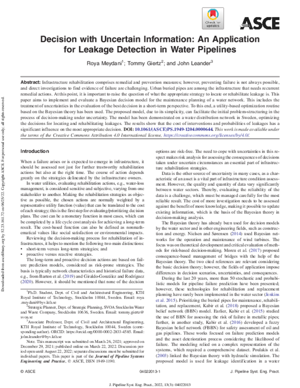 (PDF) Decision with Uncertain Information: An Application for Leakage Detection in Water Pipelines