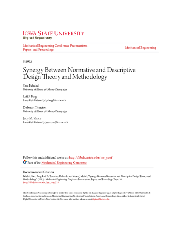 (PDF) Synergy Between Normative and Descriptive Design Theory and ...