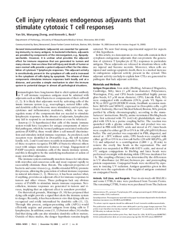 (PDF) Cell injury releases endogenous adjuvants that stimulate ...