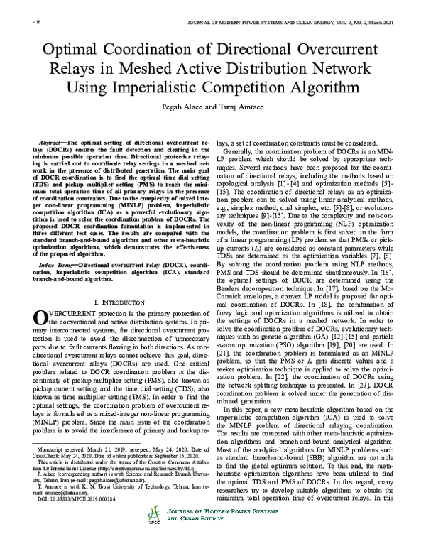 Pdf Optimal Coordination Of Directional Overcurrent Relays In Meshed Active Distribution