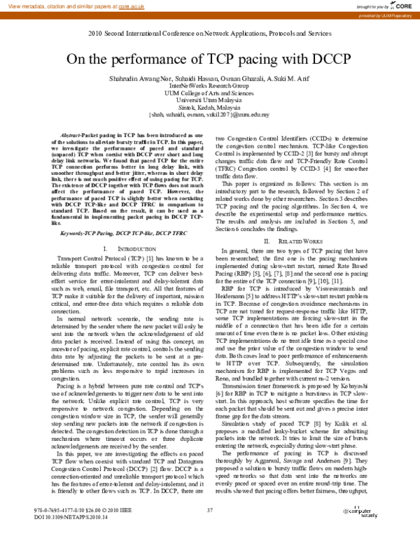 (PDF) On the Performance of TCP Pacing with DCCP