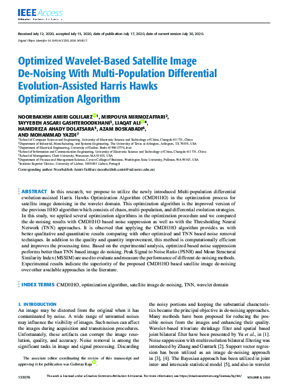 (PDF) Wavelet-Based Satellite Image De-Noising Optimization