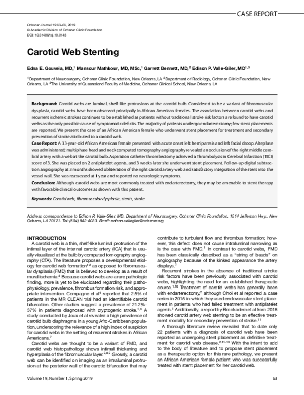 (PDF) Carotid Web Stenting