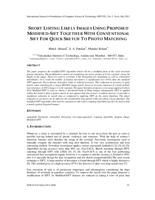 Pdf Short Listing Likely Images Using Proposed Modified Sift Together With Conventional Sift