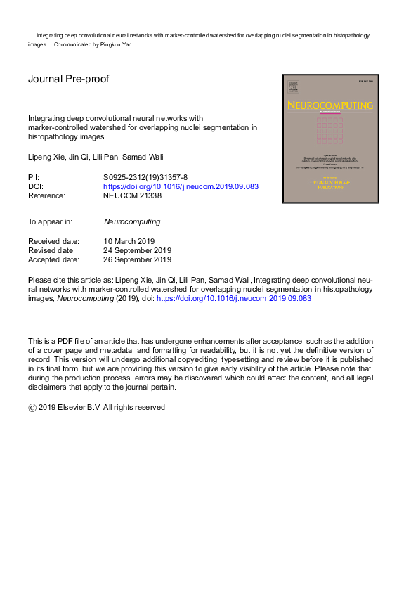 (PDF) Integrating deep convolutional neural networks with marker-controlled watershed for ...