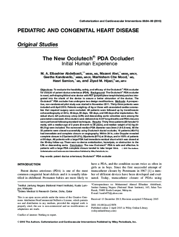 (PDF) The new Occlutech® PDA occluder: Initial human experience