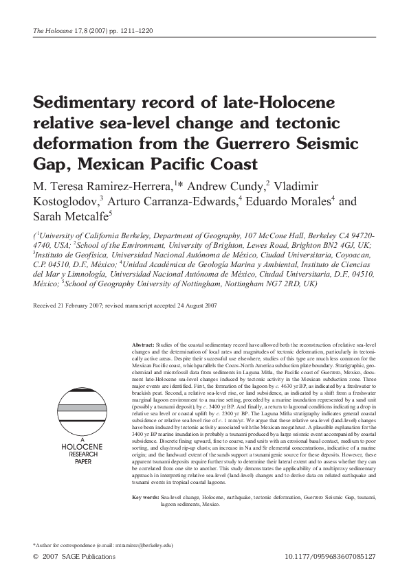 (PDF) Sedimentary record of late-Holocene relative sea-level change and tectonic deformation ...