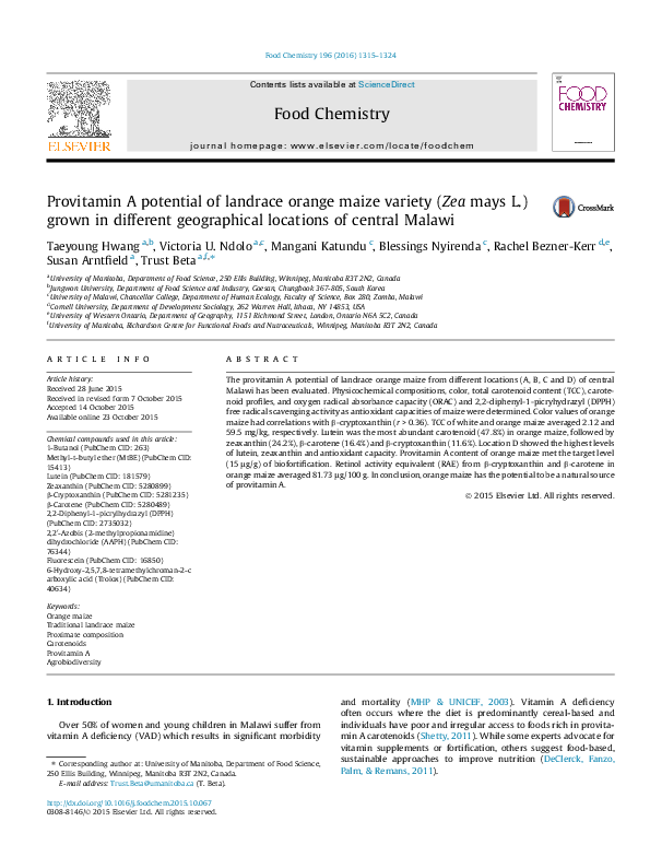 (PDF) Provitamin A potential of landrace orange maize variety ( Zea ...